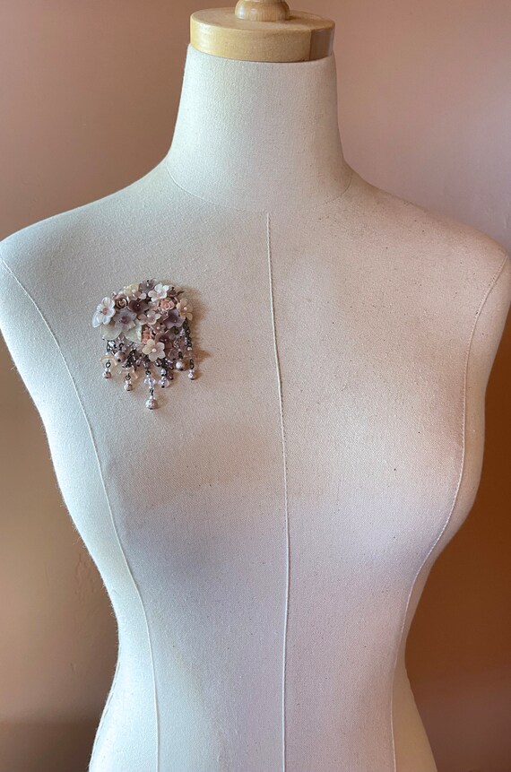 Vintage COLLEEN TOLAND Pink Flower Rose Hand beaded B… - Gem