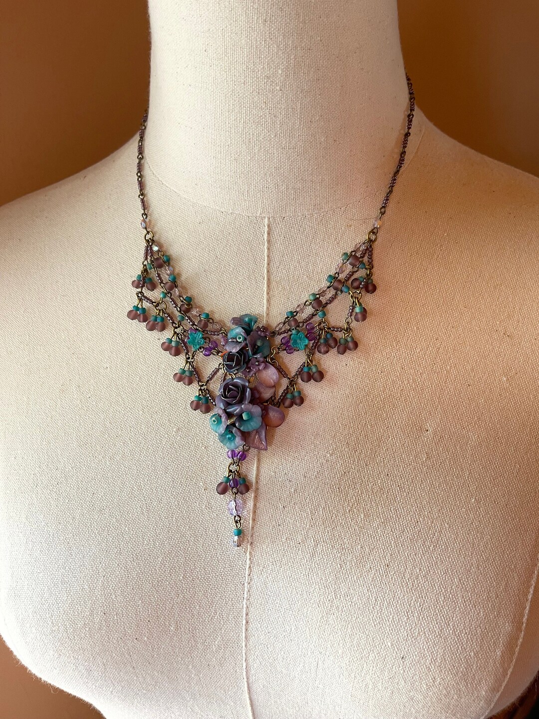 Vintage Colleen Toland Pretty Vee Necklace in Blue and Purple (purple ...