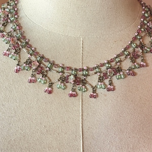 Vintage COLLEEN TOLAND Pink Green XO Necklace Beaded Flower Floral ...