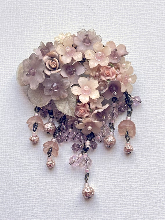 Vintage COLLEEN TOLAND Pink Flower Rose Hand beaded B… - Gem