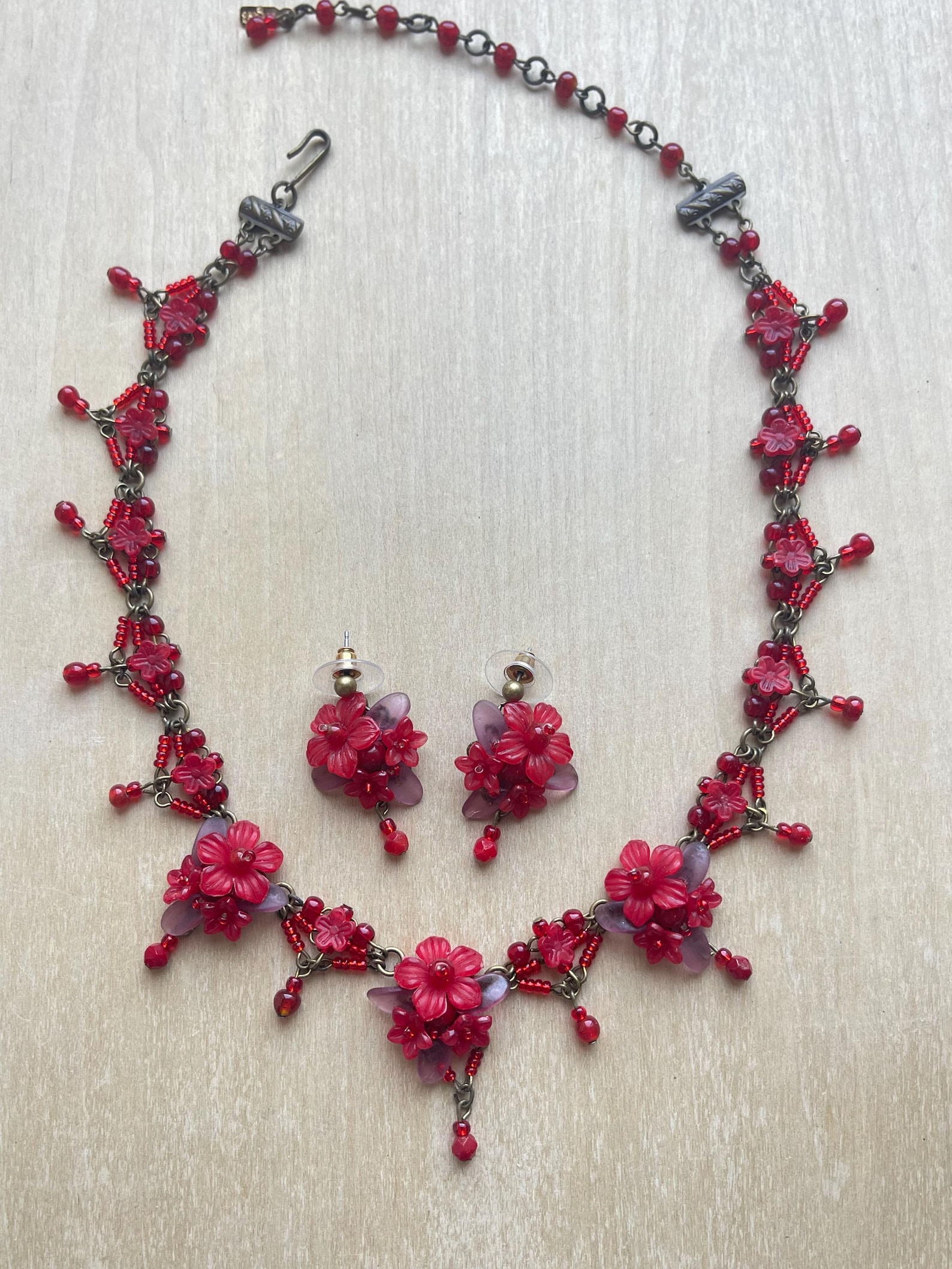 Vintage COLLEEN TOLAND Red Flower Earring and Necklace Jewelry Set ...