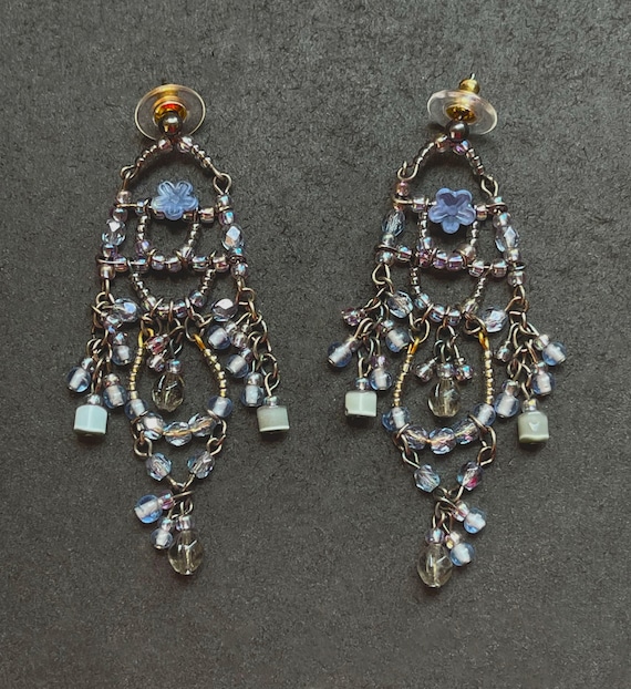 VINTAGE Colleen Toland Chandelier Blue Smoke Beaded E… - Gem