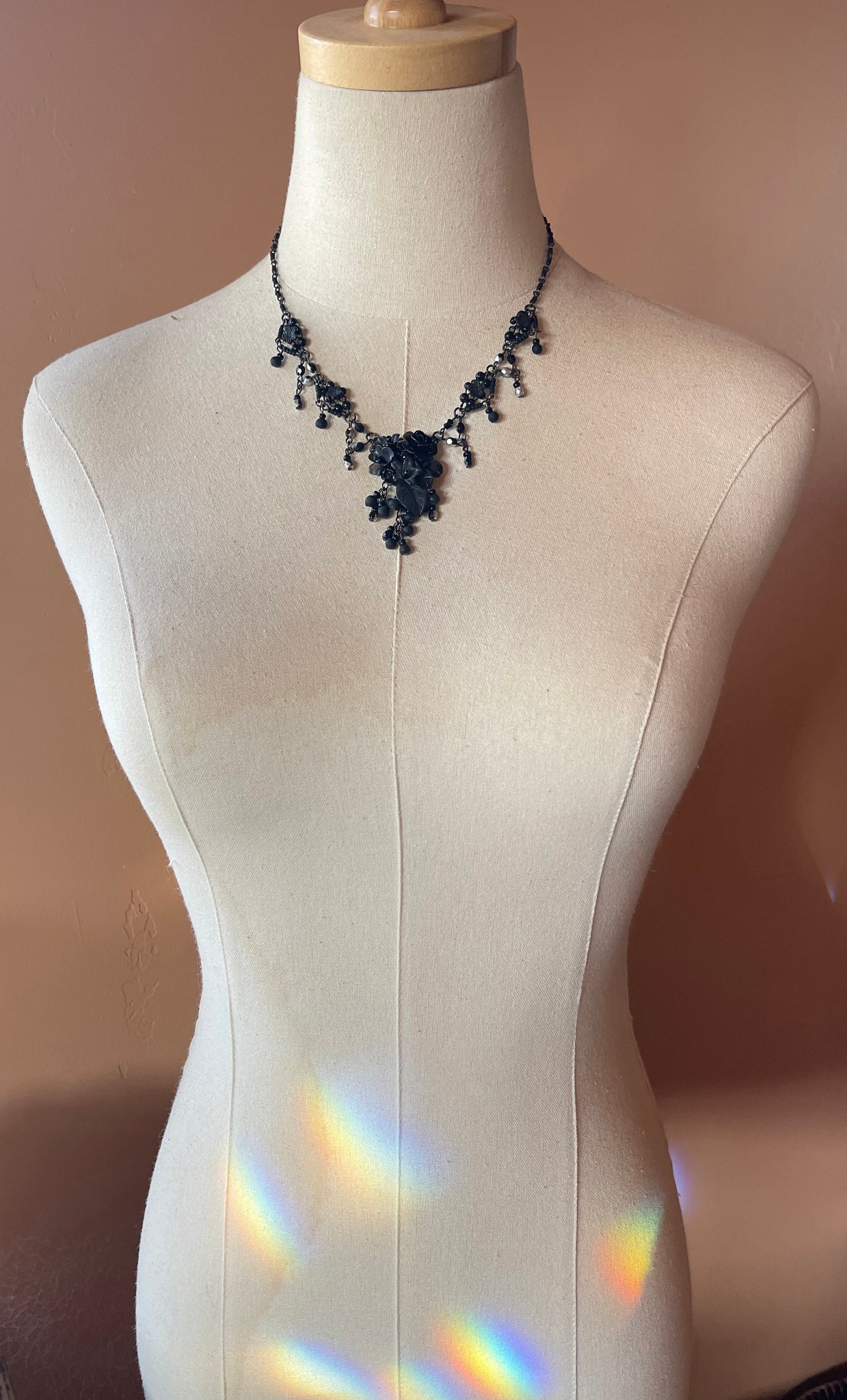 Rare Vintage COLLEEN TOLAND Black Rose Floral Necklace Handmade Jewelry ...