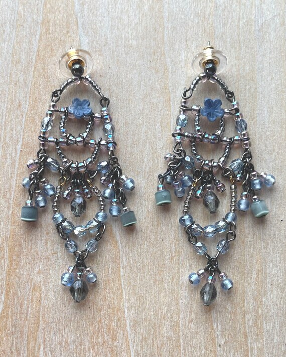 VINTAGE Colleen Toland Chandelier Blue Smoke Beaded E… - Gem