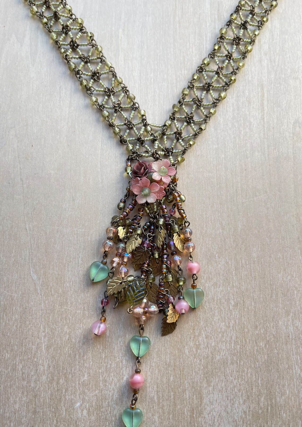Vintage COLLEEN TOLAND Winter Rose Floral Tassel Lariat Necklace One of ...