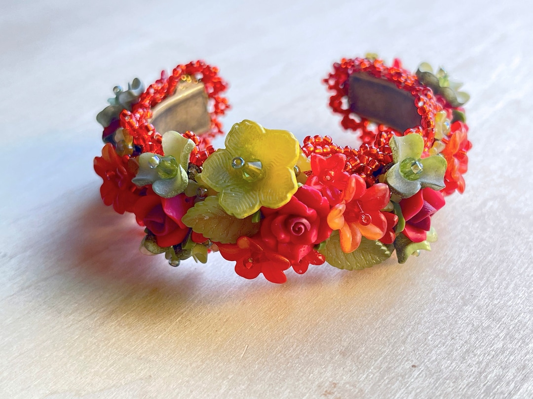 Vintage COLLEEN TOLAND Rose Red Cuff Bracelet Romantic Jewelry Handmade ...