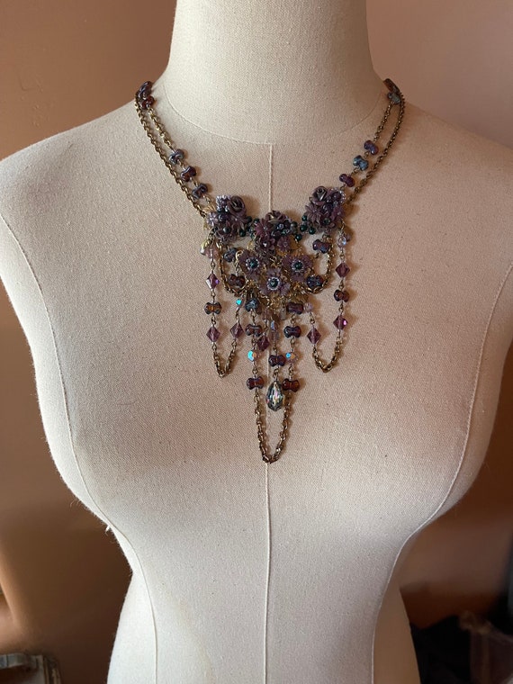 90s Vintage COLLEEN TOLAND Purple Drape Statement Nec… - Gem