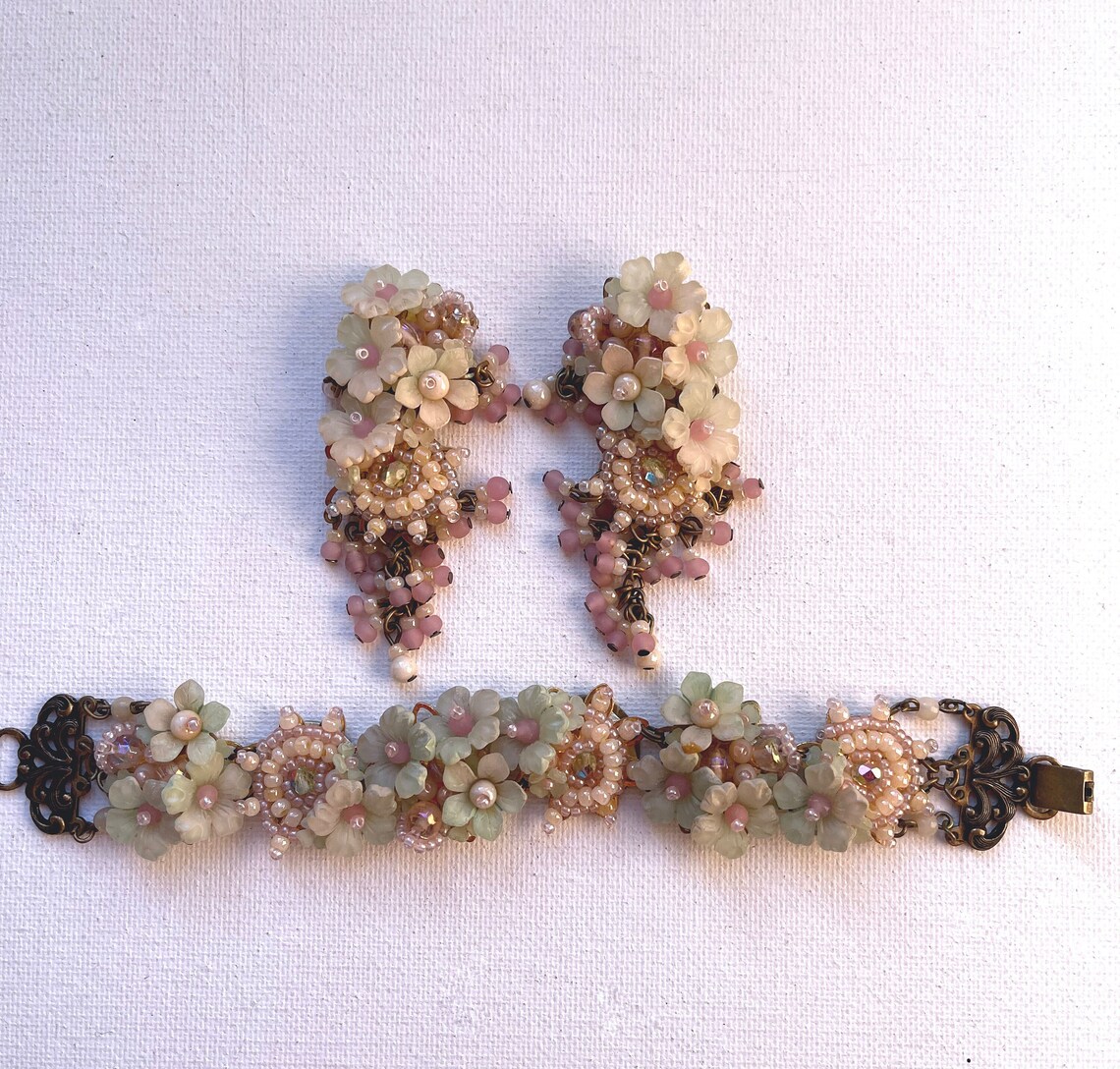 Vintage COLLEEN TOLAND Jewelry Set, Bracelet and Earring Set, Pastel ...