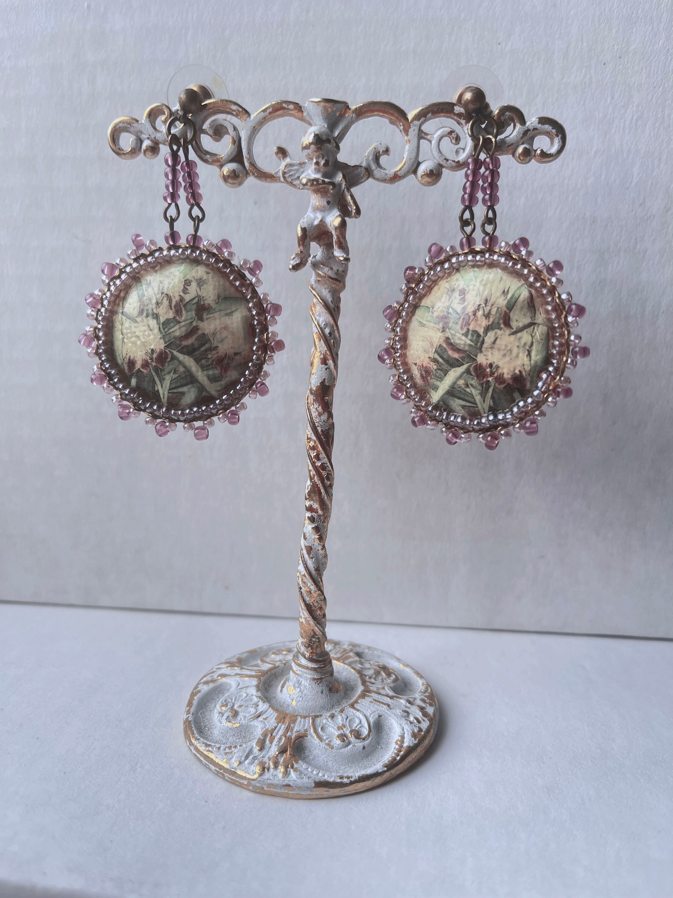 Vintage COLLEEN TOLAND Purple Bead Flower Iris Cameo - Etsy
