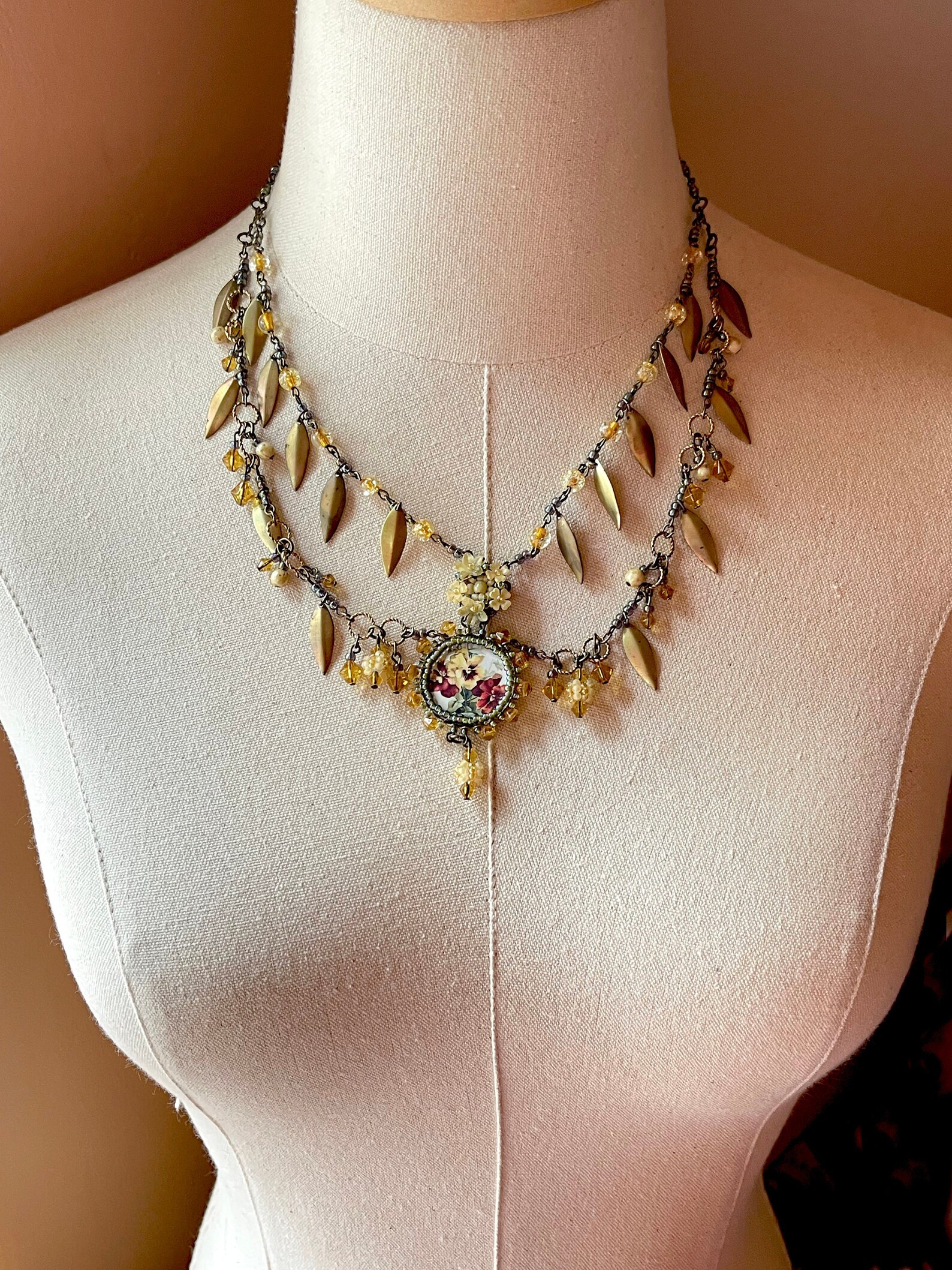 Vintage COLLEEN TOLAND Cornsilk Flower Cameo Necklace. Made Early 2000s - Etsy