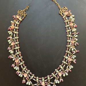 Vintage COLLEEN TOLAND Pink Green XO Necklace Beaded Flower Floral ...