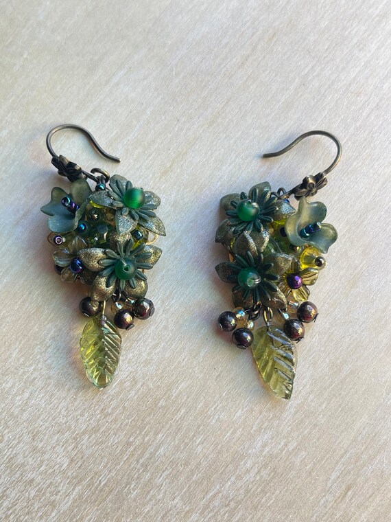 Vintage COLLEEN TOLAND green dangle drop flower handb… - Gem