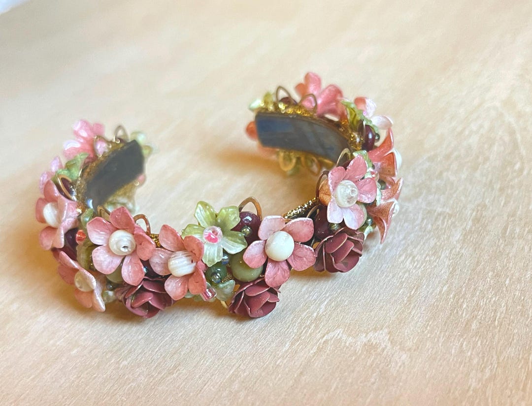 Vintage Colleen Toland Victorian Rose Floral Cuff Bracelet in Pink and ...