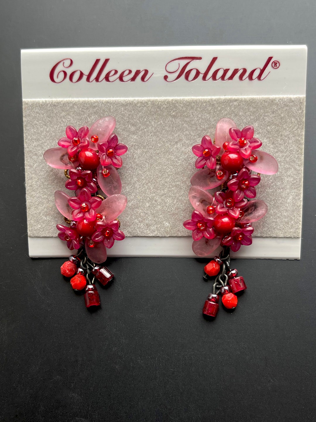 Vintage COLLEEN TOLAND Red Chandelier Flower Earrings Dangle Drop ...