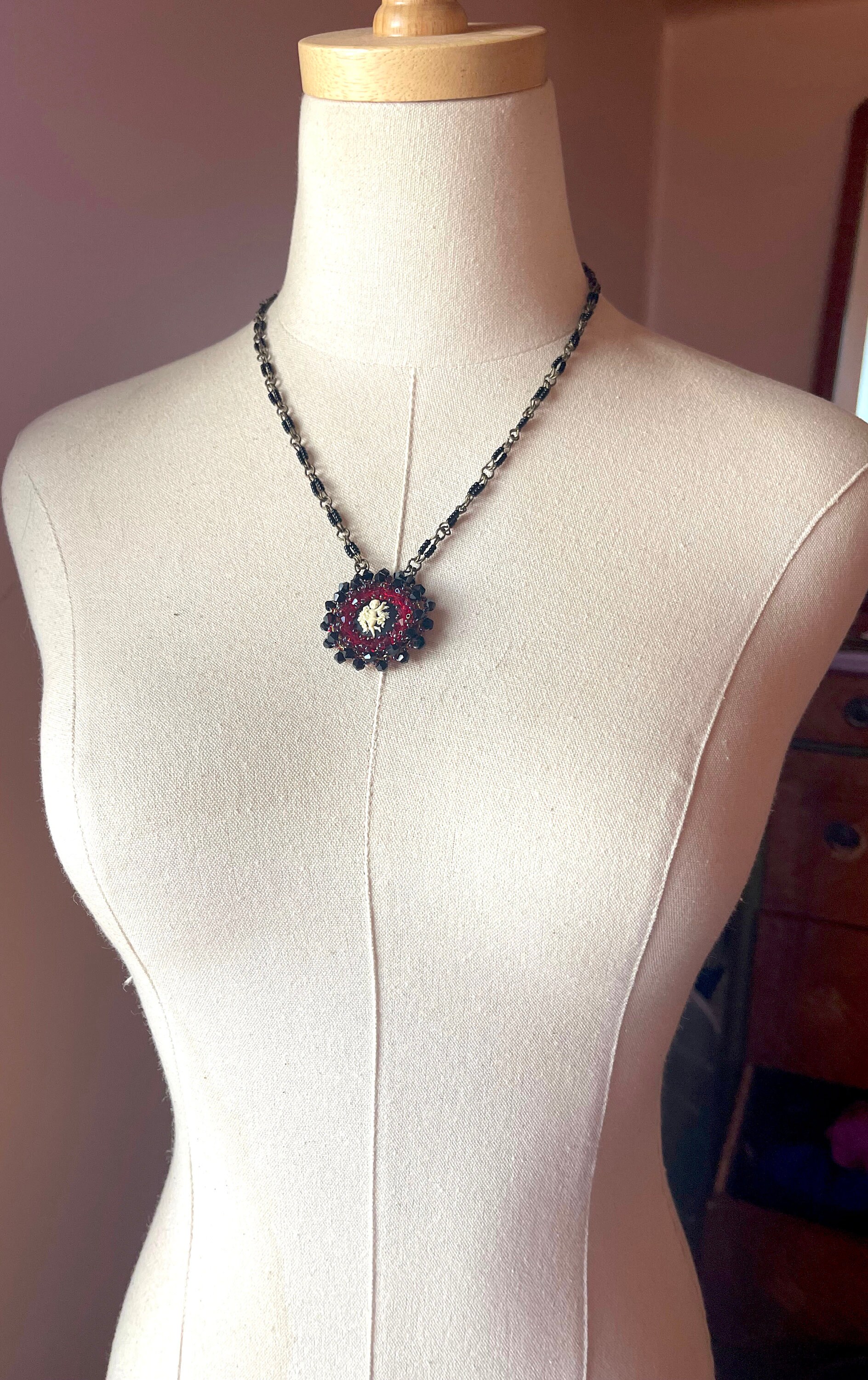 Vintage COLLEEN TOLAND Beaded Cameo Cherub Cupid Angel Black - Etsy