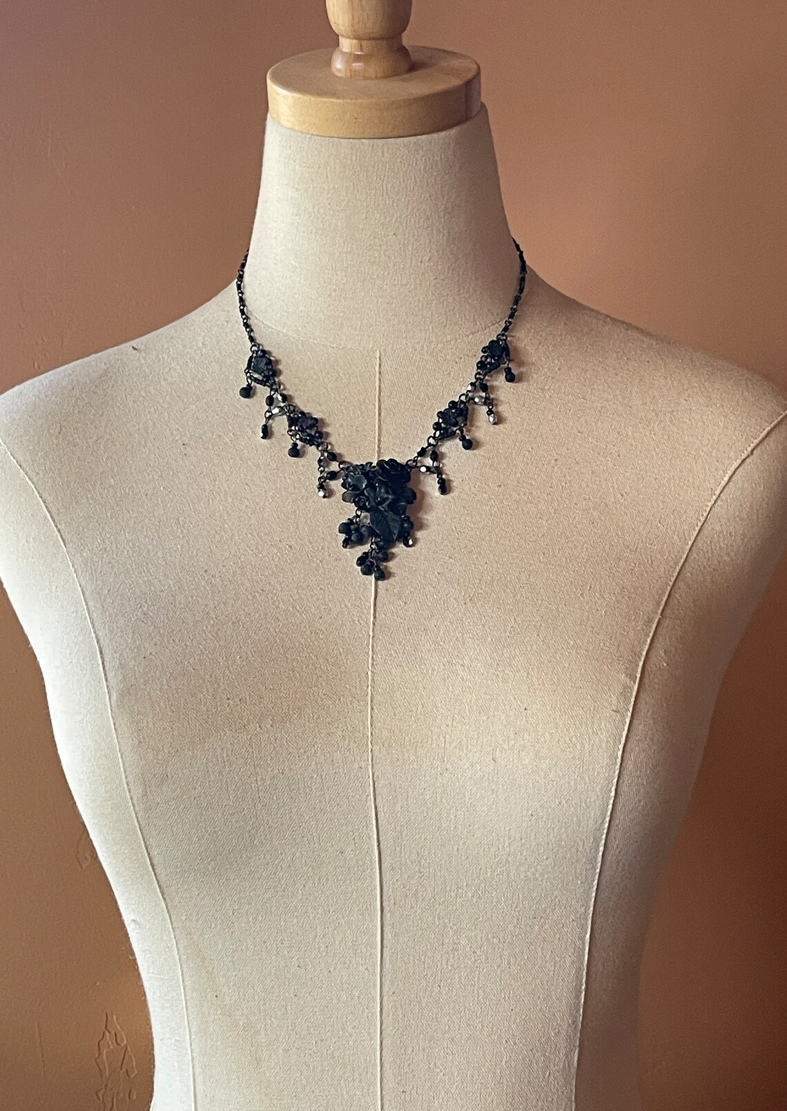Rare Vintage COLLEEN TOLAND Black Rose Floral Necklace Handmade Jewelry ...