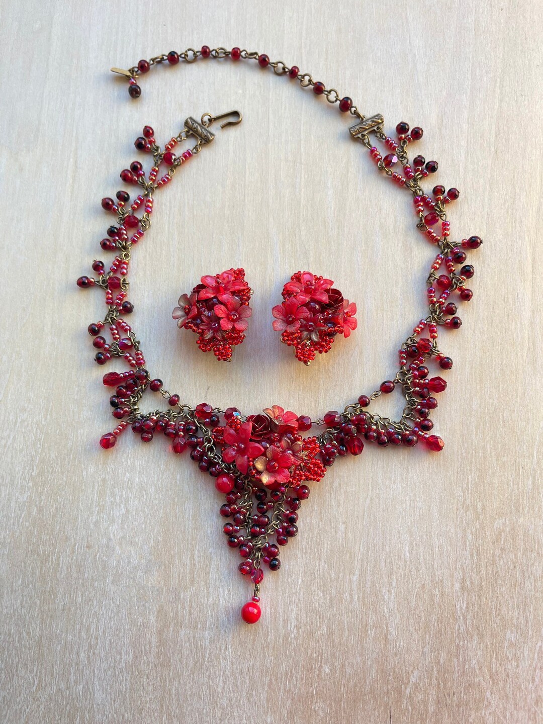 Rare Vintage COLLEEN TOLAND Bright Red 2 Piece Jewelry Set Earring and ...