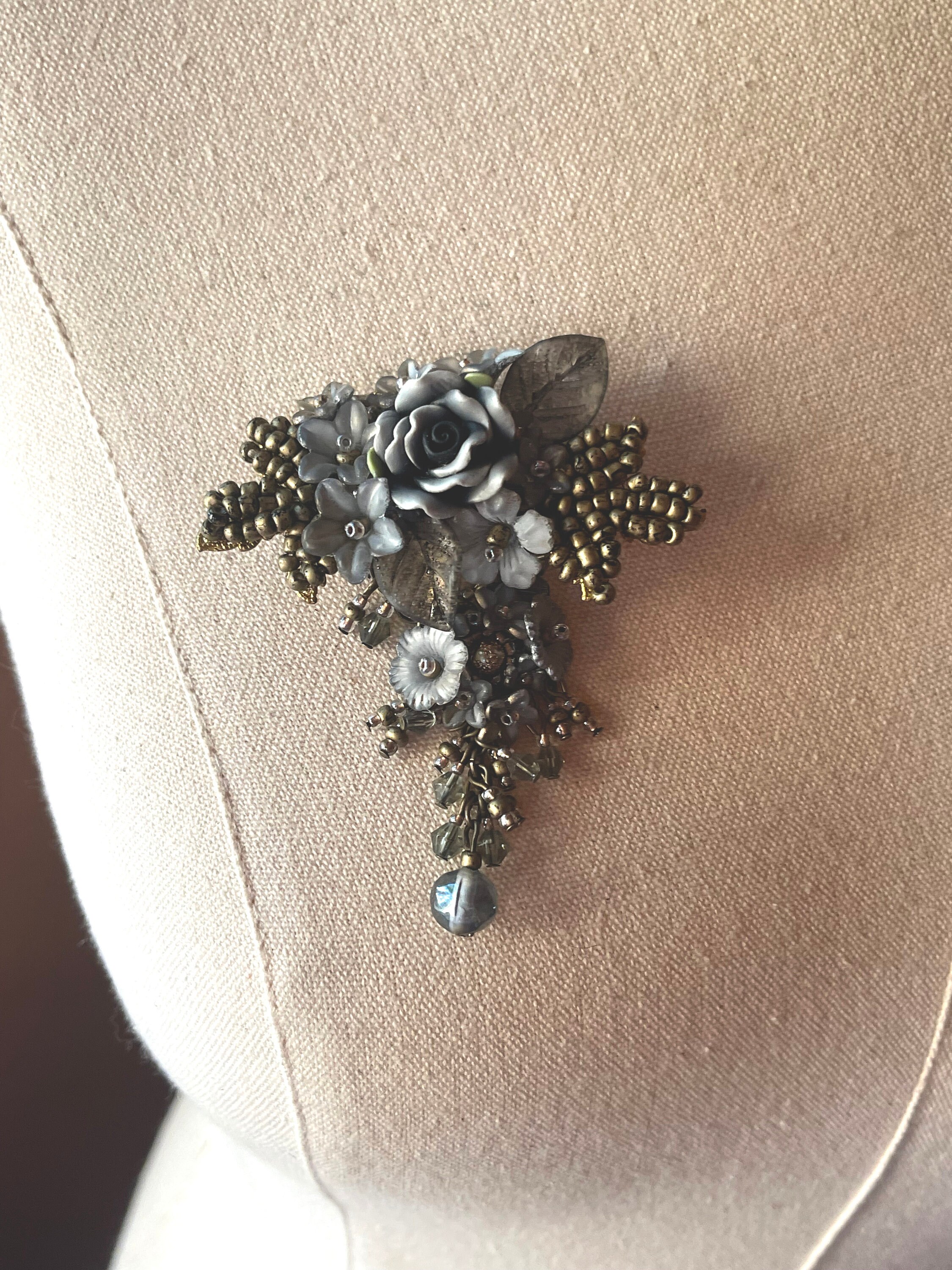 Vintage COLLEEN TOLAND Rose Flower Beaded Pin Brooch Handmade Romantic ...