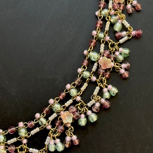 Vintage COLLEEN TOLAND Pink Green XO Necklace Beaded Flower Floral ...