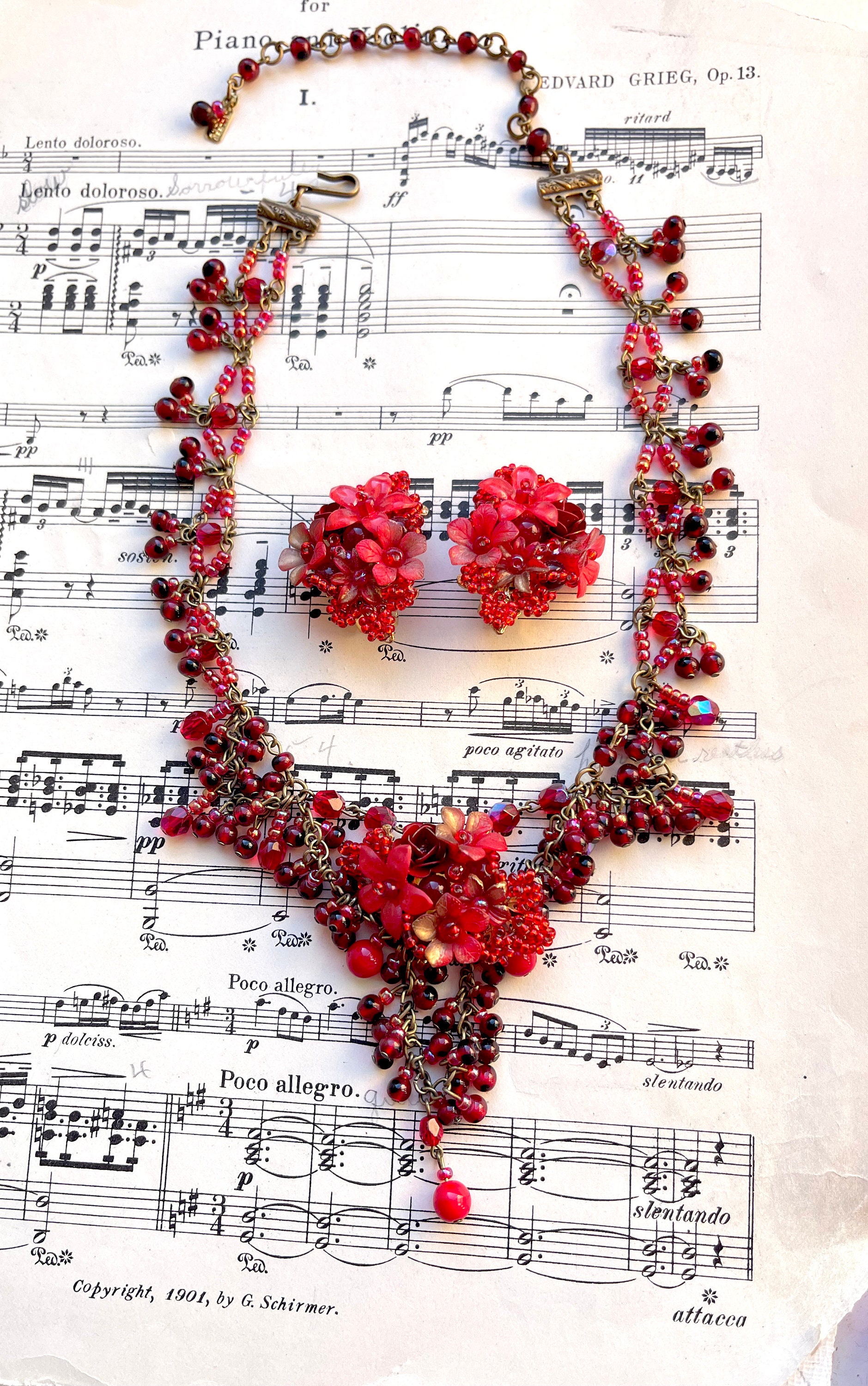 Rare Vintage COLLEEN TOLAND Bright Red 2 Piece Jewelry Set Earring and ...
