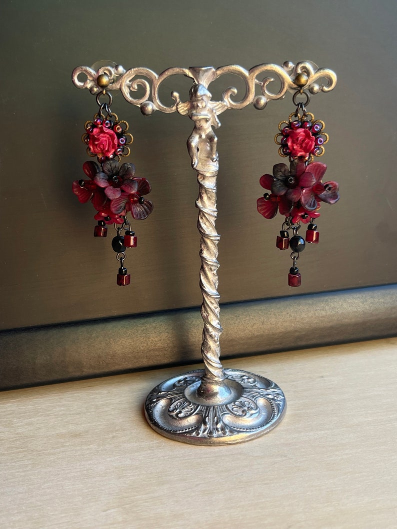 Vintage COLLEEN TOLAND Tea Rose Drop Earrings Beaded Flower Floral ...