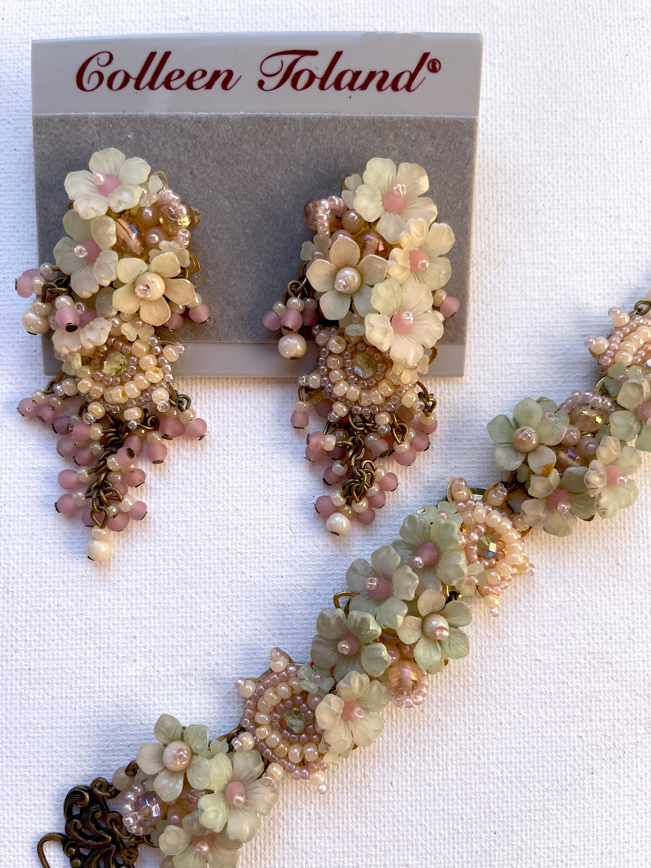Vintage COLLEEN TOLAND Jewelry Set, Bracelet and Earring Set, Pastel ...