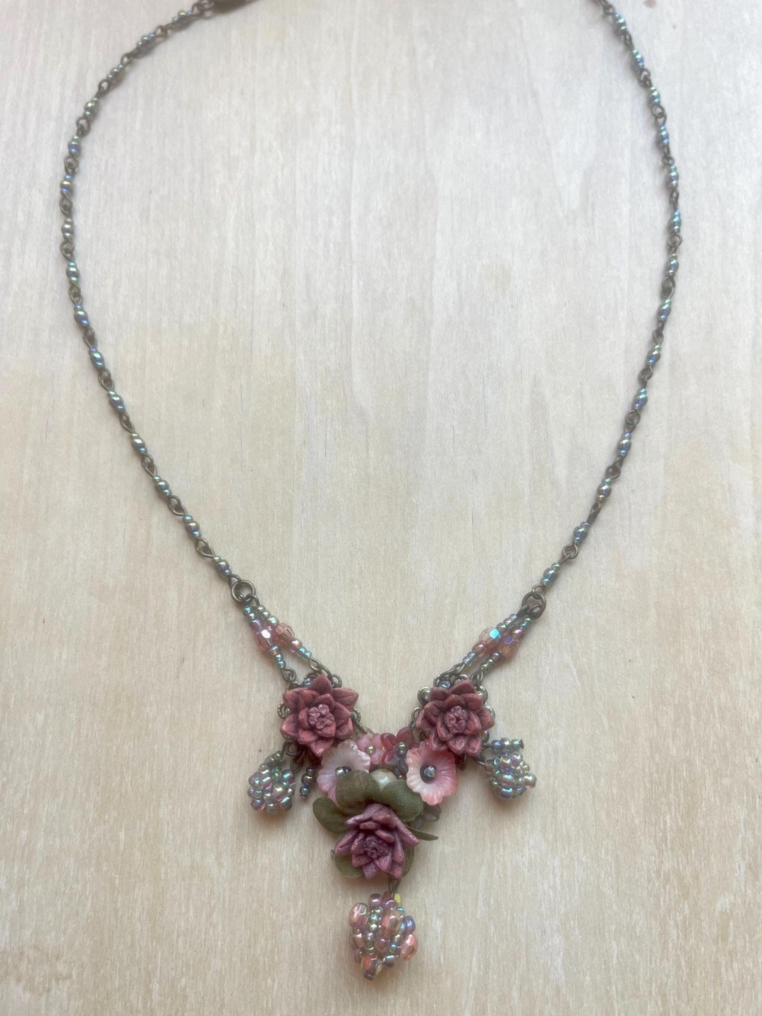 Vintage COLLEEN TOLAND Victorian Rose Dusty Pink and Green Beaded ...
