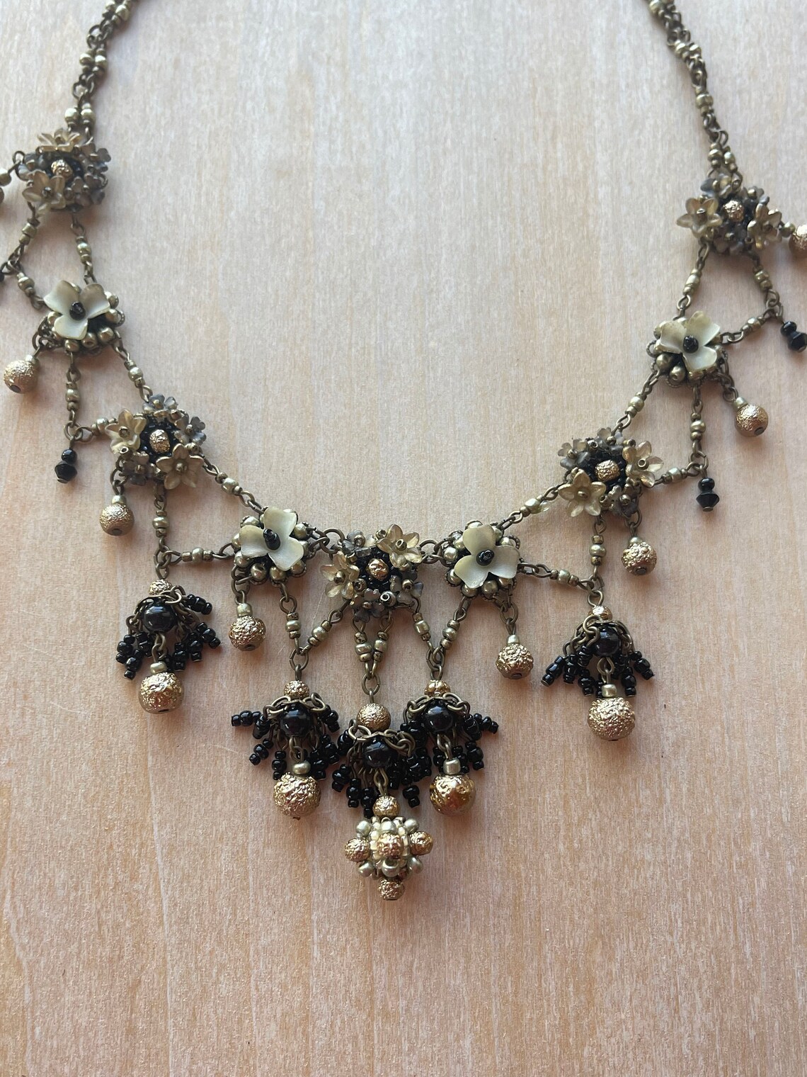 Vintage Colleen Toland gold Bronze Black Necklace - Etsy