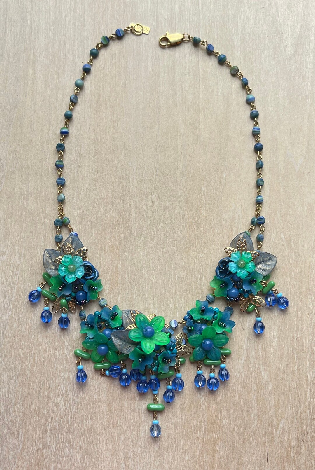 Vintage COLLEEN TOLAND Vibrant Blue Green Statement Necklace Hand ...