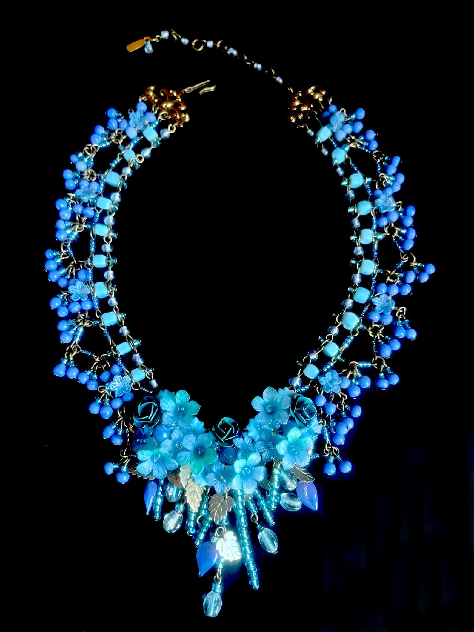 Vintage COLLEEN TOLAND Turquoise Rose Beaded Necklace Handmade Floral ...