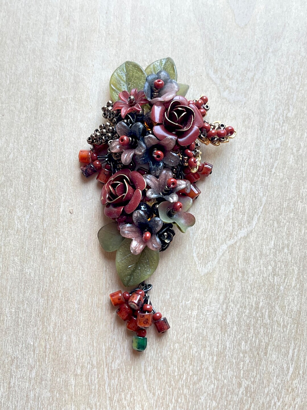 VINTAGE Colleen Toland Rose Rust Floral Beaded Brooch Pin Romantic ...