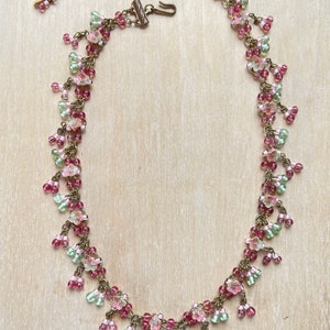 Vintage Colleen Toland XO Pink Green Beaded Necklace Drop Handmade ...