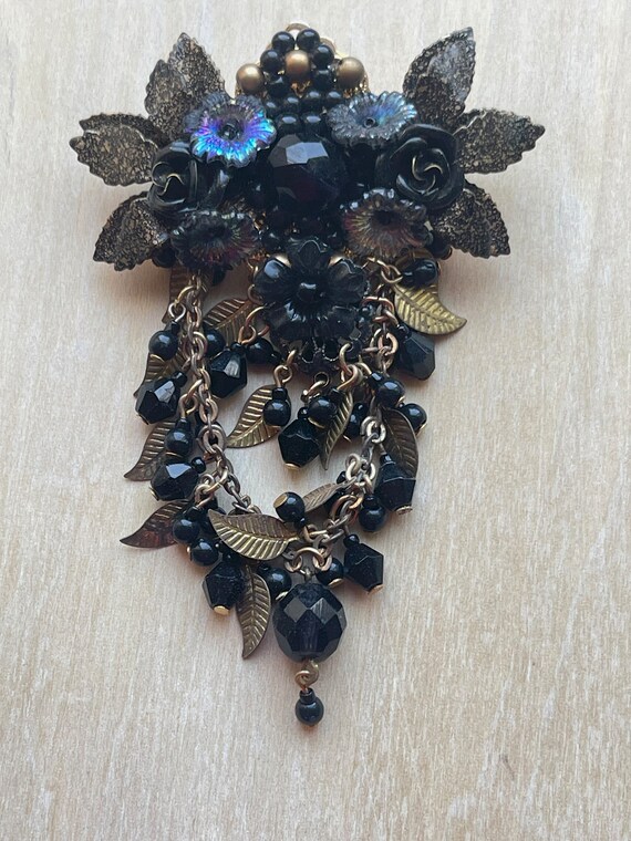Vintage COLLEEN TOLAND 90s Black Gold Beaded Floral B… - Gem