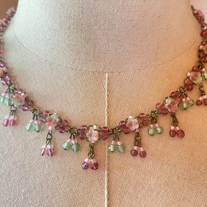 Vintage Colleen Toland XO Pink Green Beaded Necklace Drop Handmade ...