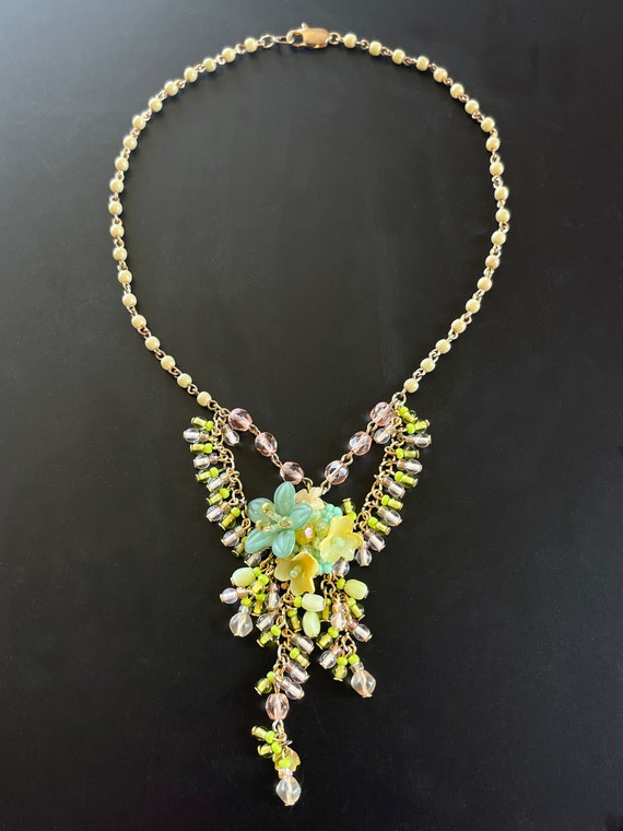 Vintage COLLEEN TOLAND 90s gold yellow green drop nec… - Gem