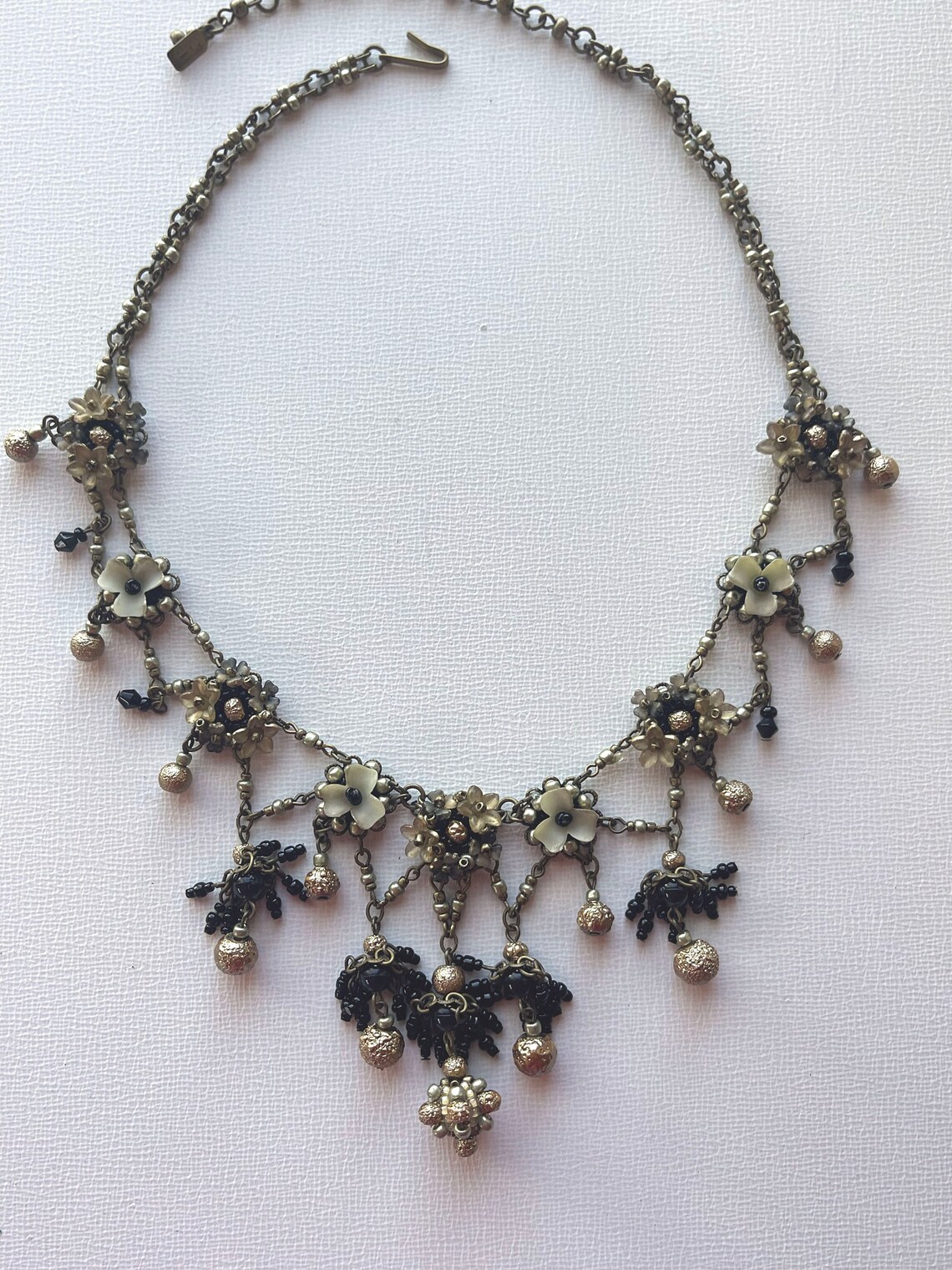 Vintage Colleen Toland gold Bronze Black Necklace - Etsy