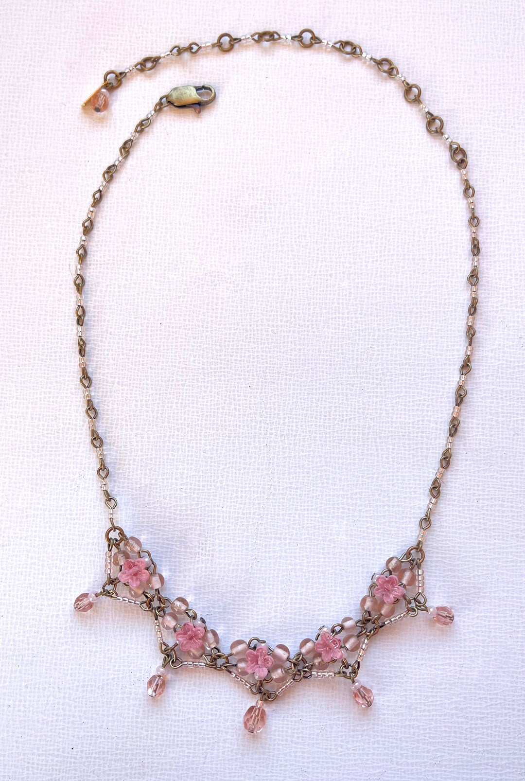 Vintage COLLEEN TOLAND Dainty Pink Beaded Necklace Glass Handmade ...