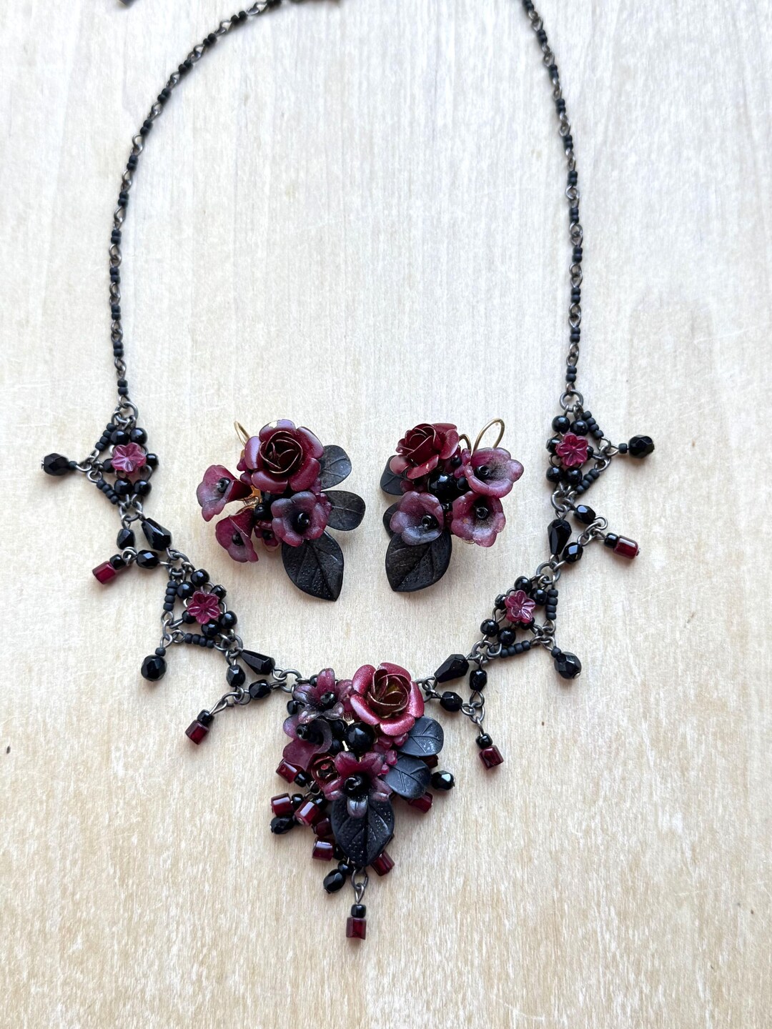 Vintage COLLEEN TOLAND Flamenco Red Black Rose Jewelry Set Earrings and ...