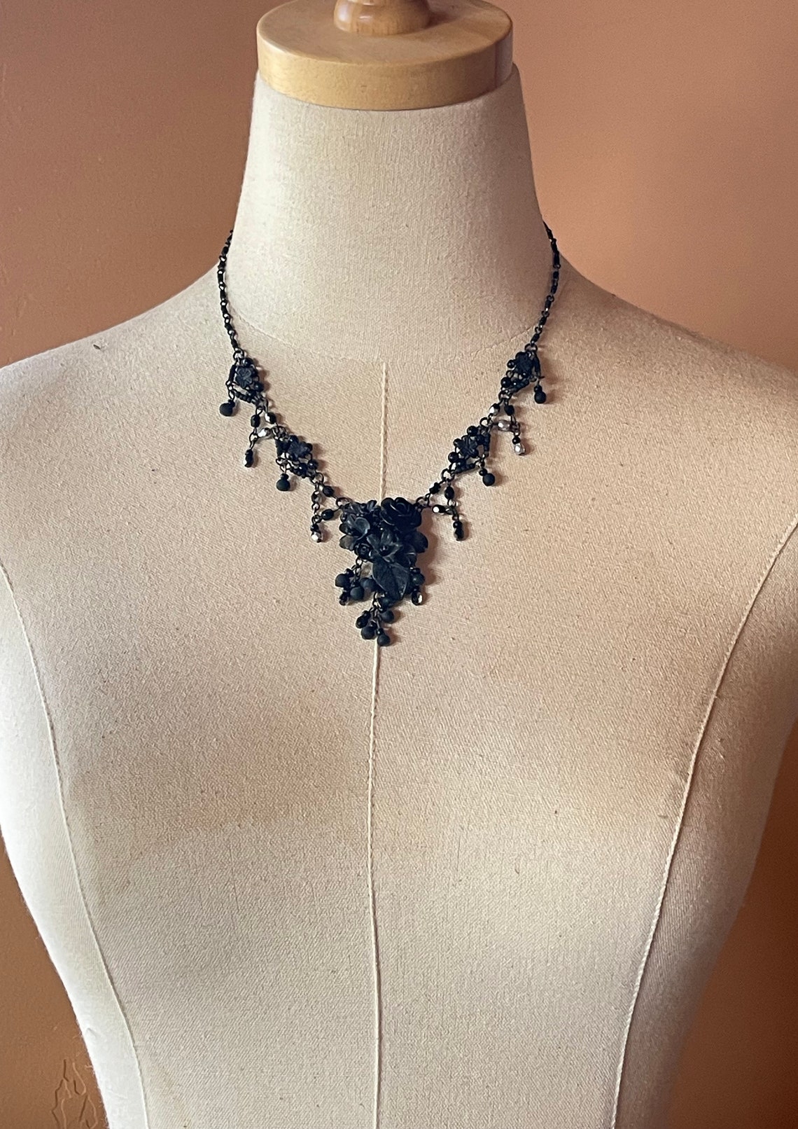 Rare Vintage COLLEEN TOLAND Black Rose Floral Necklace Handmade Jewelry ...
