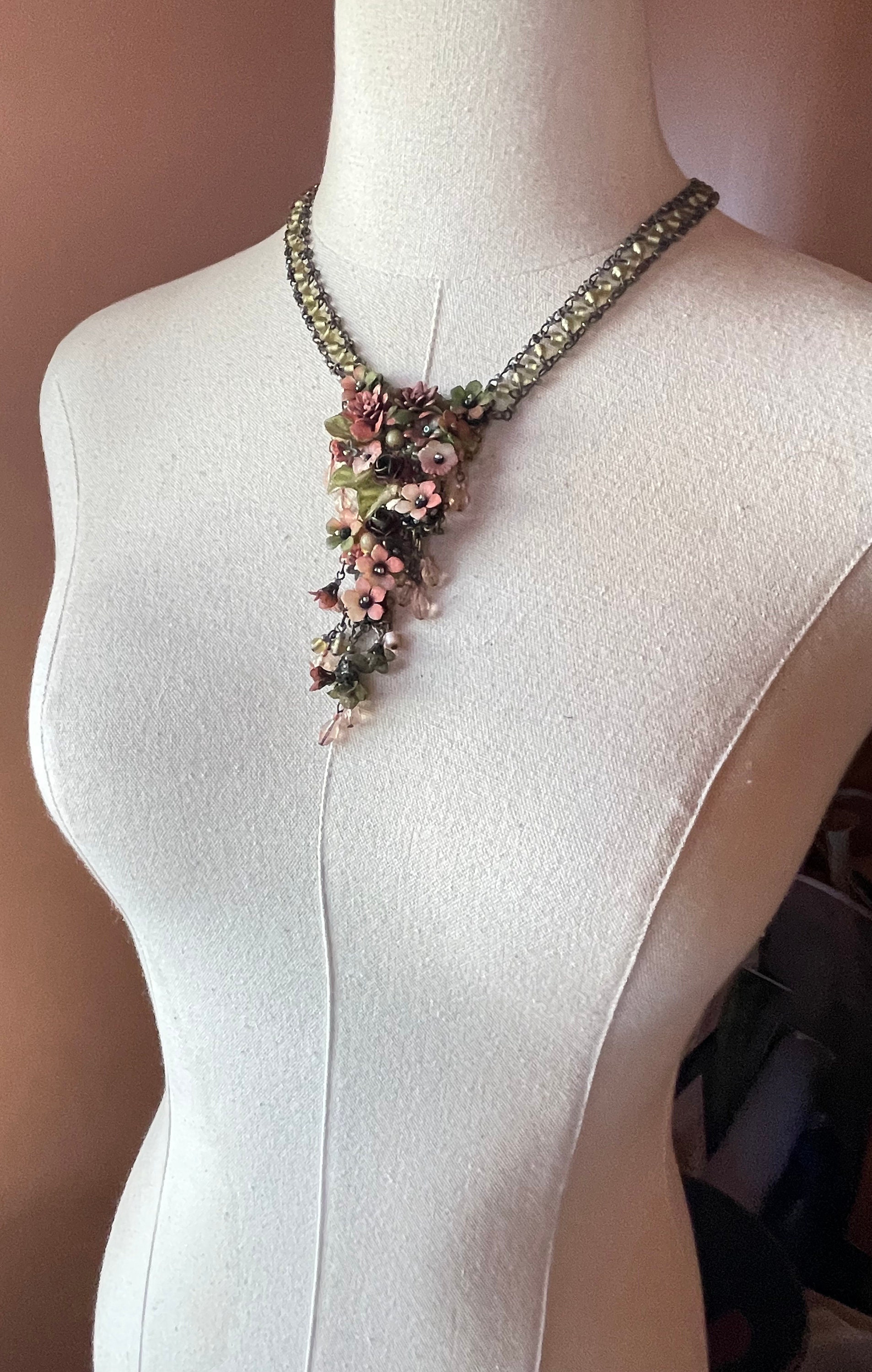 Vintage COLLEEN TOLAND Old Rose Vee Necklace Flower Floral Romantic ...