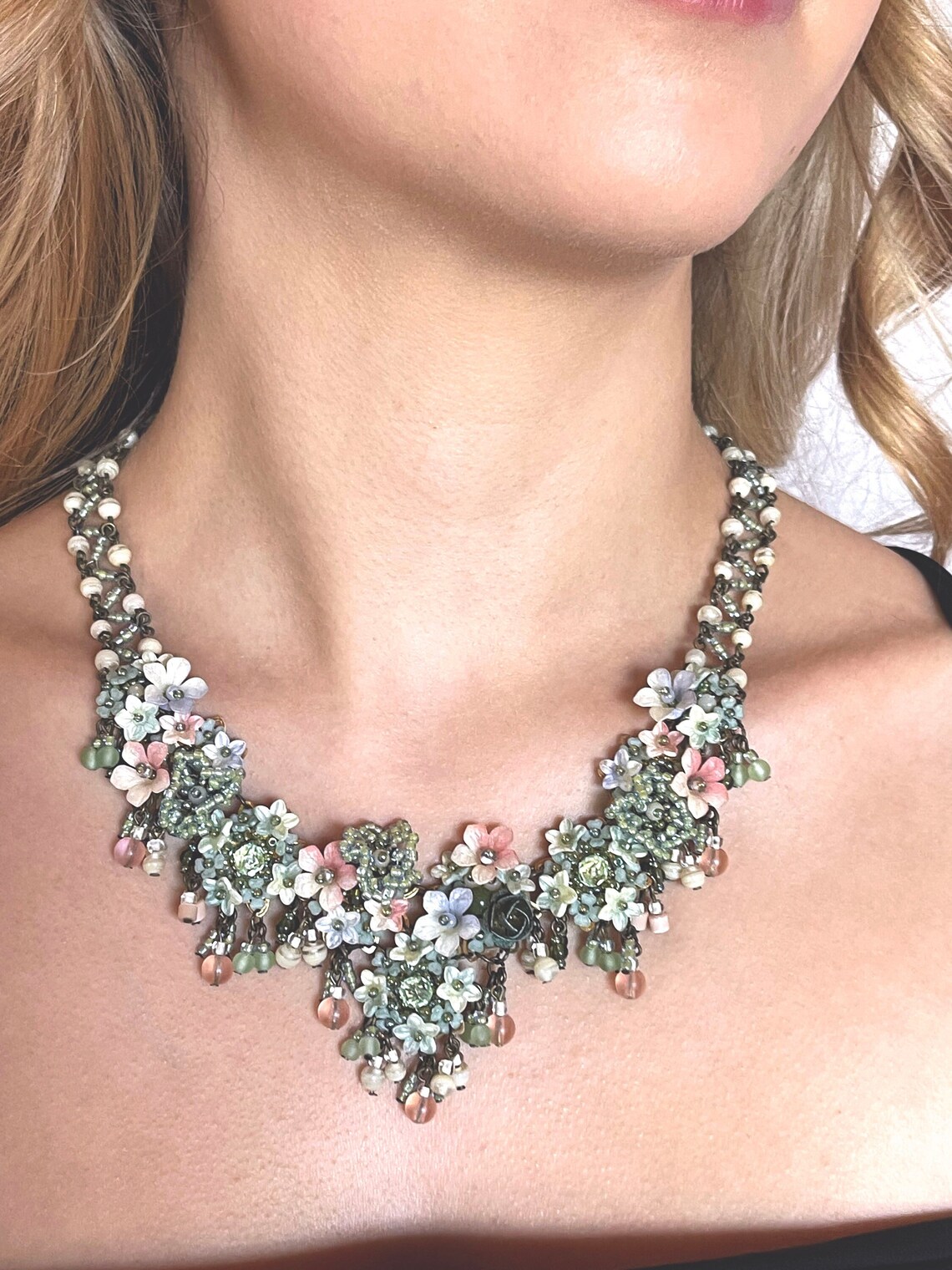 Vintage COLLEEN TOLAND Flower Garden Floral Beaded Necklace Art to Wear ...