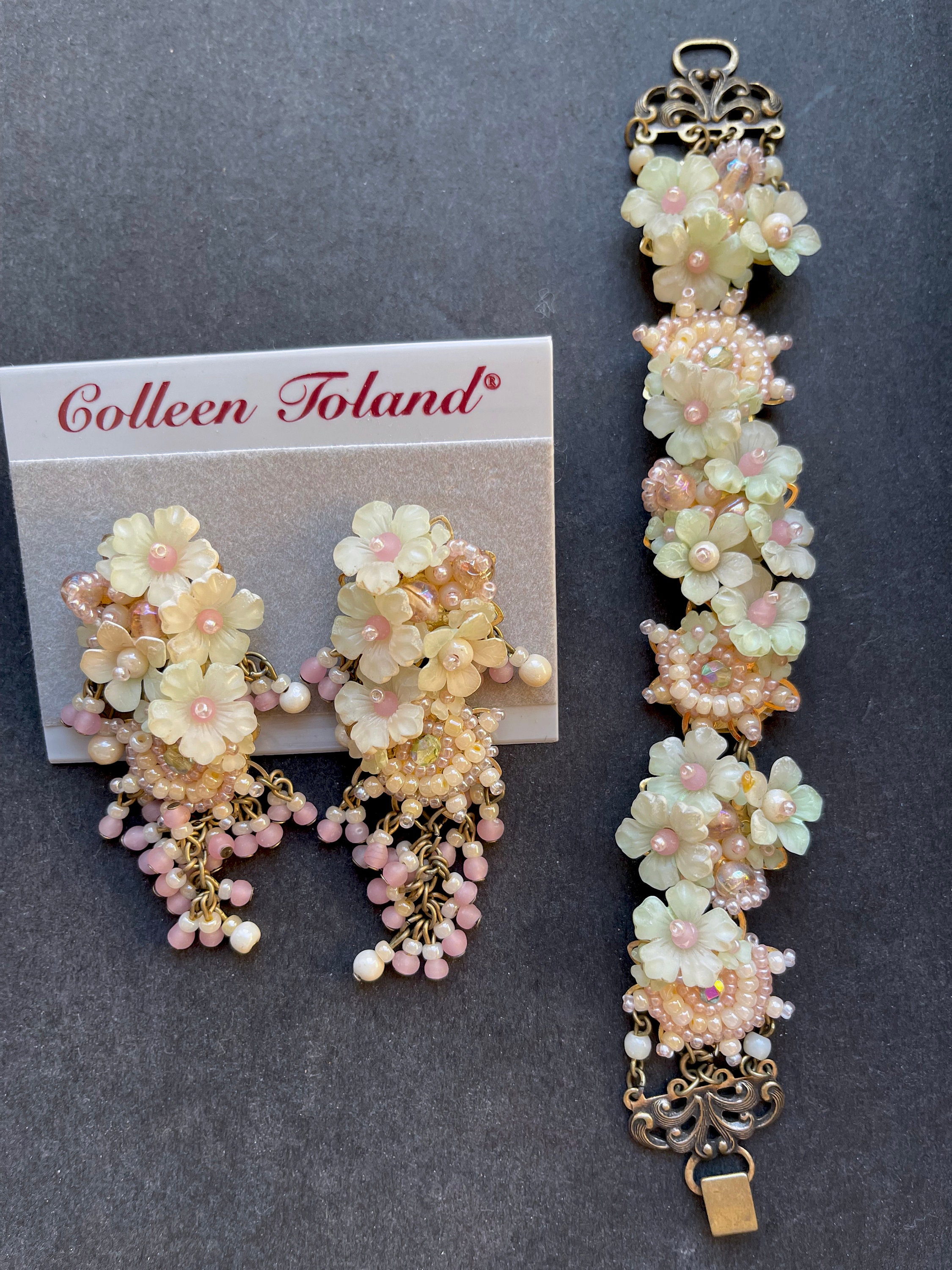Vintage COLLEEN TOLAND Jewelry Set, Bracelet and Earring Set, Pastel ...