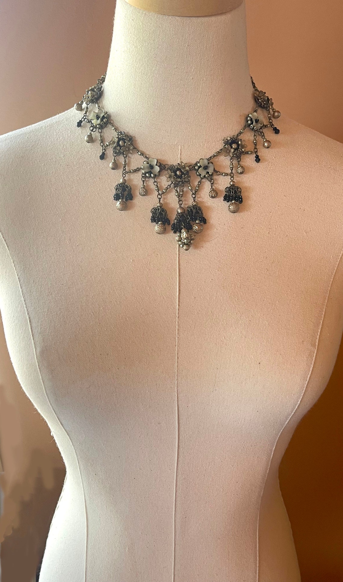Vintage Colleen Toland gold Bronze Black Necklace - Etsy
