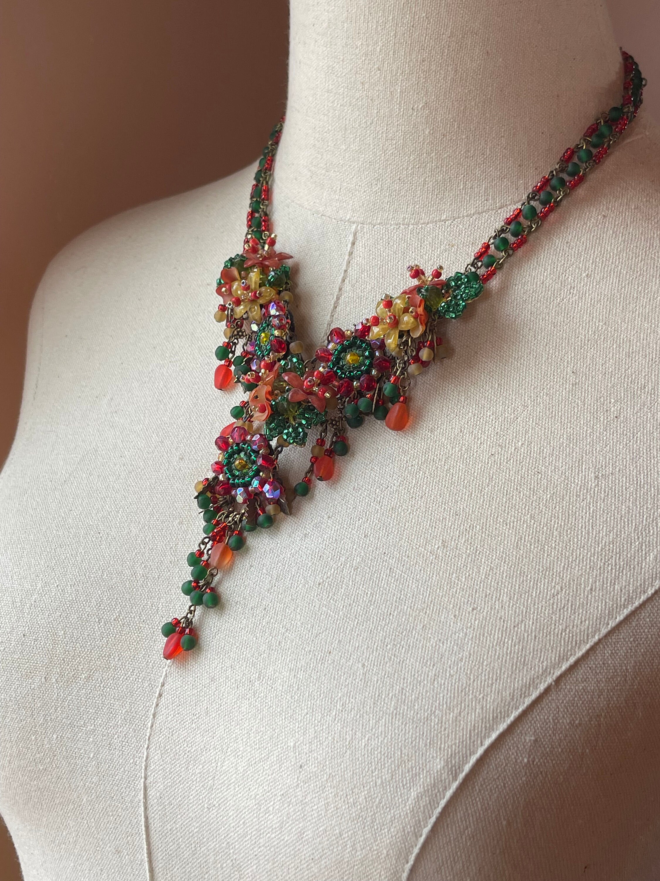 Vintage Colleen Toland Red and Green 90s Beaded Necklace. - Etsy