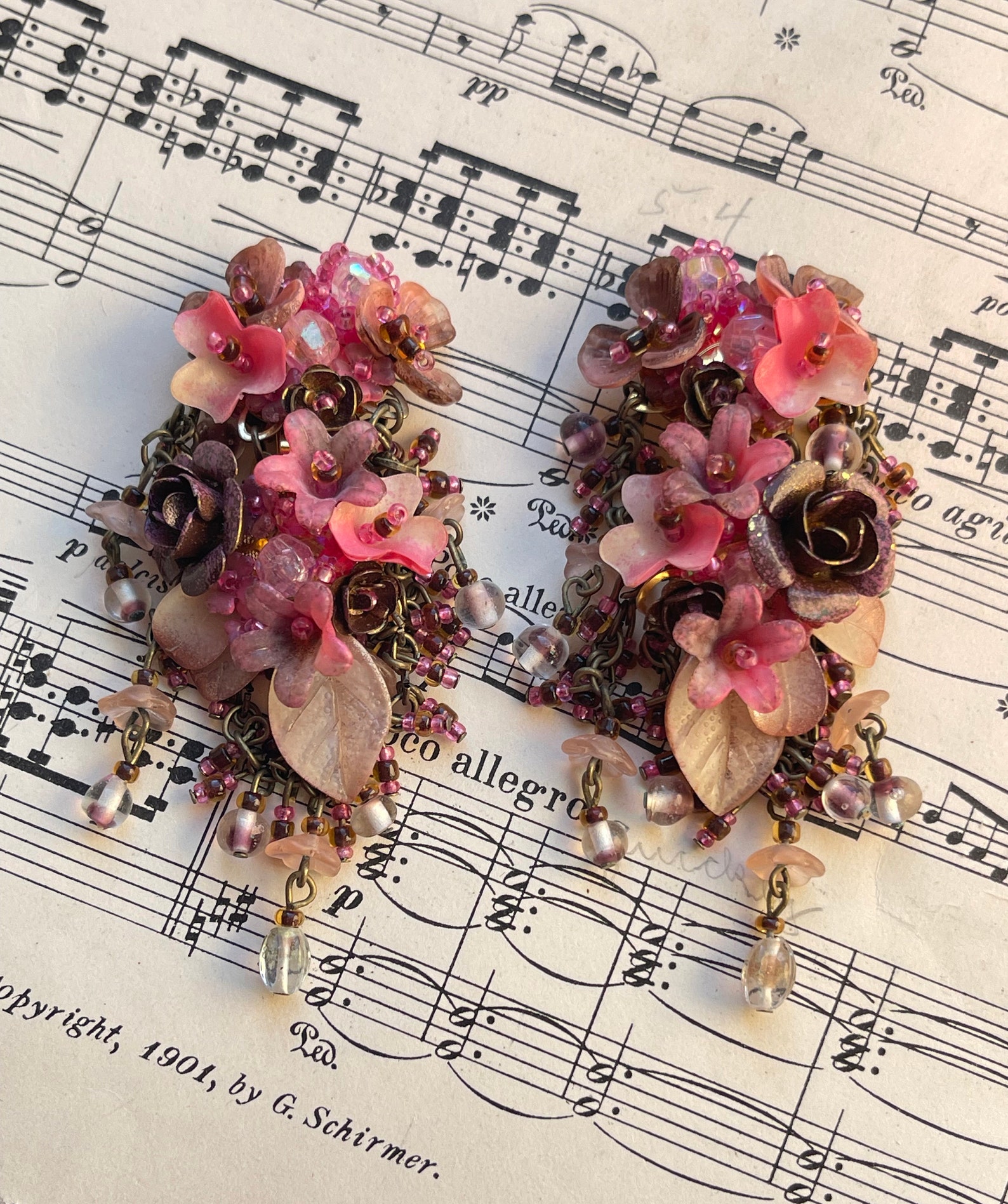 Vintage COLLEEN TOLAND Rose Pink Chandelier Clip on Earrings Beaded ...