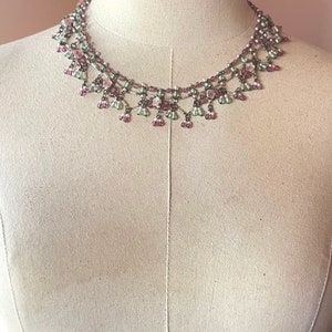 Vintage COLLEEN TOLAND Pink Green XO Necklace Beaded Flower Floral ...