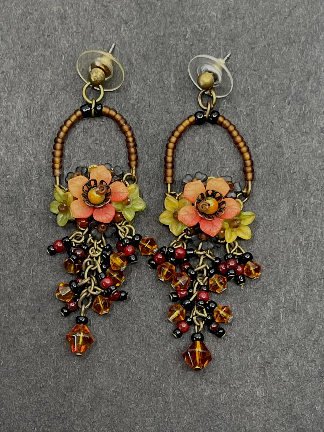 Vintage COLLEEN TOLAND Brown, Bronze and Burnt Orange Flower, Beaded ...
