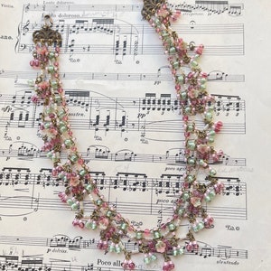 Vintage COLLEEN TOLAND Pink Green XO Necklace Beaded Flower Floral ...