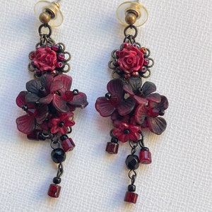Vintage COLLEEN TOLAND Tea Rose Drop Earrings Beaded Flower Floral ...