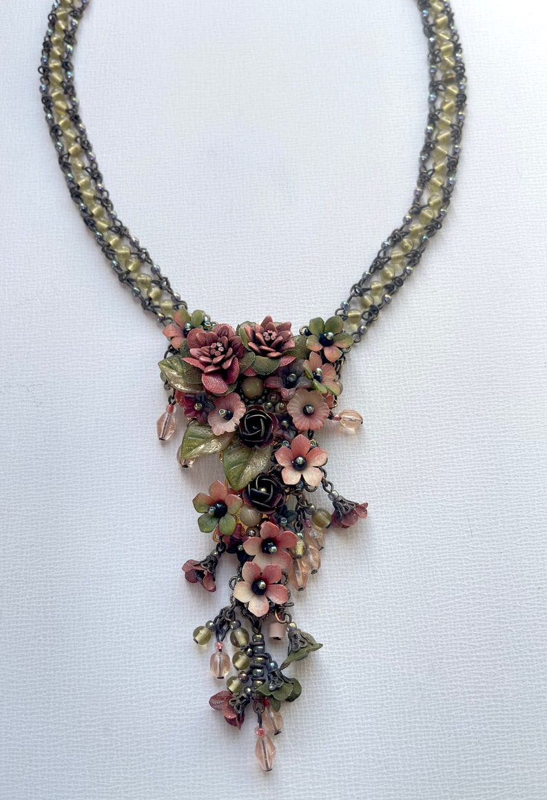 Vintage COLLEEN TOLAND Old Rose Vee Necklace Flower Floral Romantic ...